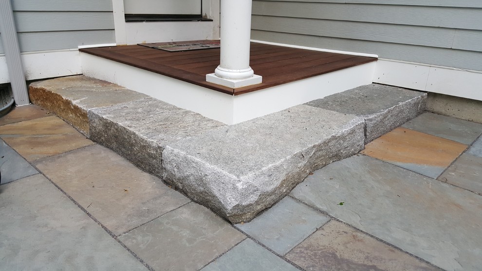 Front Entrance Natural Stone Walkway, Steps and Planting in Westbrook ...