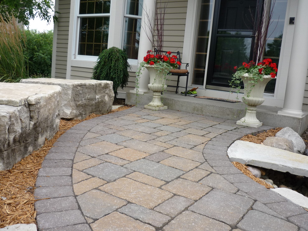 Front Paver Sidewalk with Sitting Area and Dry Stream - Landscape ...