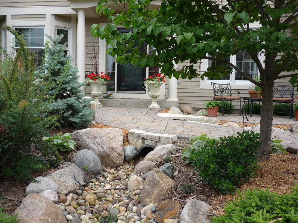 Front Paver Sidewalk with Sitting Area and Dry Stream - Landscape ...