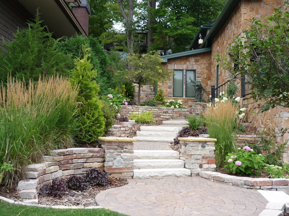 Frontyard with Chilton Limestone Walls and Plantings by John Stadelman ...