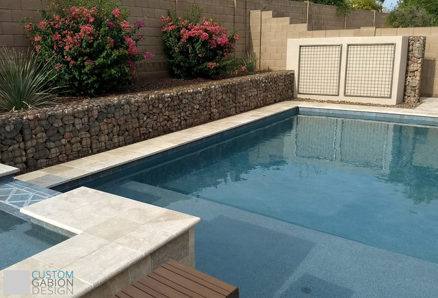 Gabion Wall beside pool and trellises - Moderne - Piscine - Phoenix ...