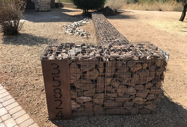 Gabion wall with house number - Rustic - Garden - Phoenix - by Custom ...