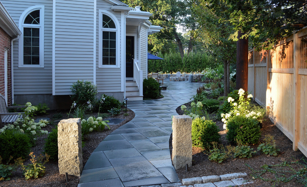 Garden bluestone patio entry granite posts. - Traditional - Landscape ...