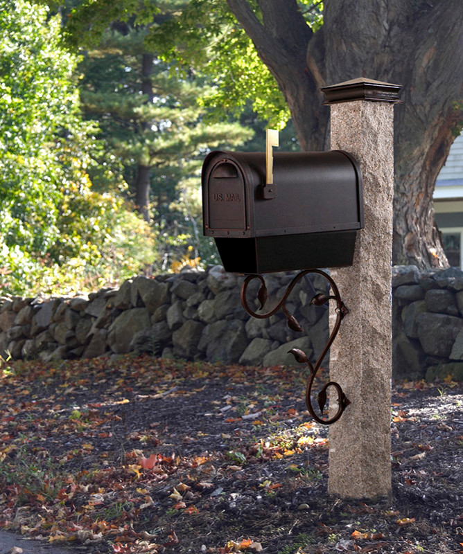 Granite Mailbox Post with Newspaper Holder - Traditional - Landscape ...