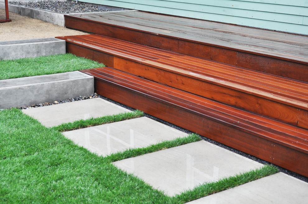 Hardwood Deck, Poured Concrete Walls, Architectural Paver Path - Modern ...