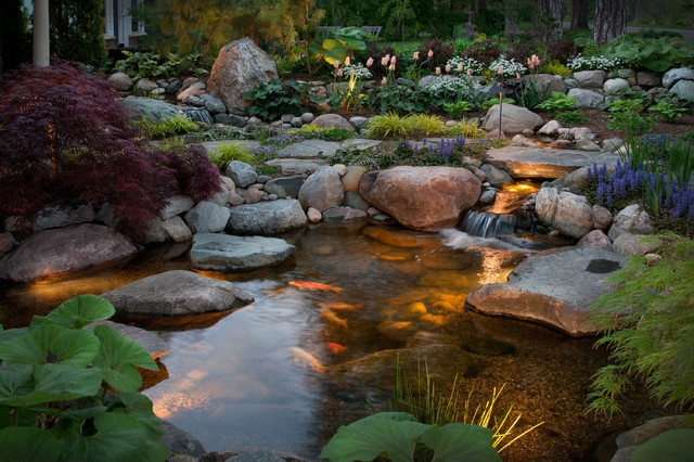 Intimate Courtyard, Pond and Stream - Modern - Garden - Detroit - by ...