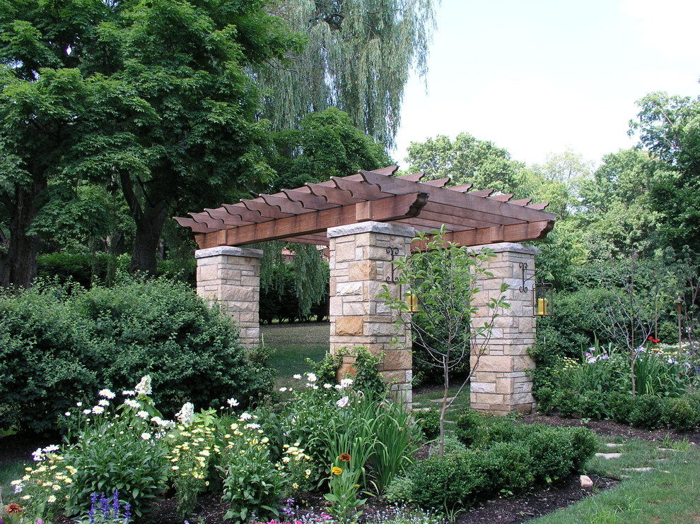 Ipe Pergola with Stone Pillars - Traditional - Landscape - DC Metro ...