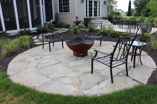 Irregular Flagstone Patio And Fire Pit