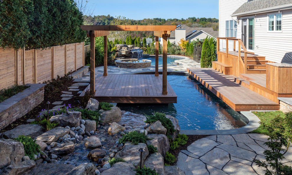 Koi Pond, Pool, & Pergola - Nanuet, NY - Transitional - Landscape - New ...