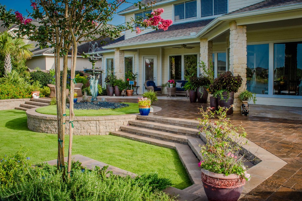 Lakeside Terraced Backyard - Traditional - Landscape - Houston - by ...
