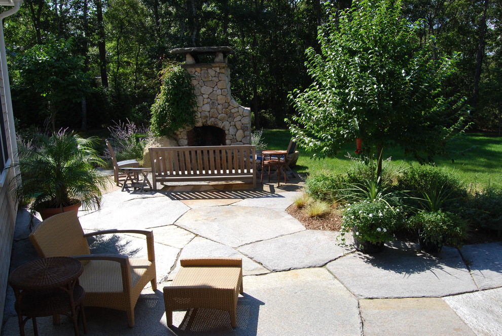 Large slab goshen patio and outdoor fireplace - Traditional - Patio ...