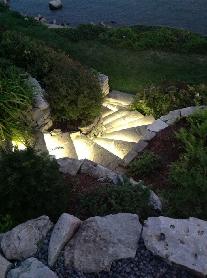 LED landscape lights for a stone stairway - Mediterranean - Landscape ...
