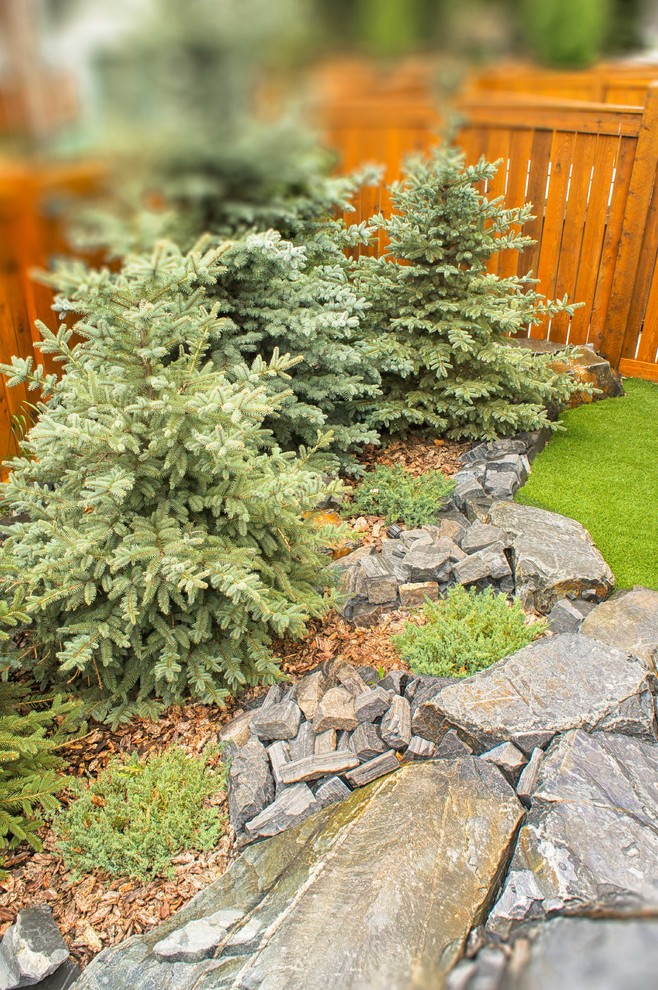 Maintenance-Free Backyard Featuring Rundle Tailings & Bark Nugget ...