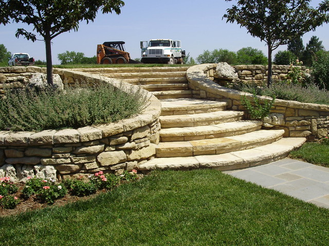 Mortared Cut Limestone Steps - Traditional - Garden - Other - by Topeka ...