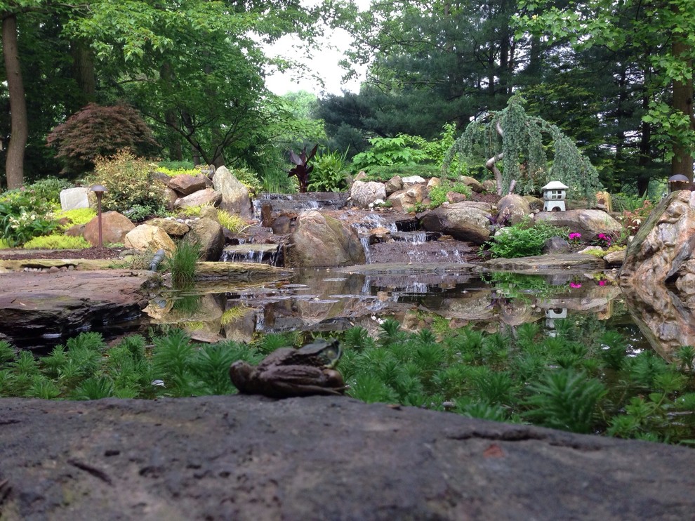 Natural Koi Pond with bridges that you walk across going to the front ...