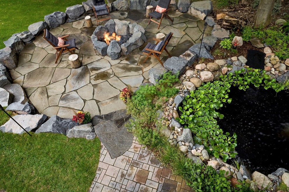 Natural Stone Patio and Fish Pond – Backyard National Forest - Rustic ...