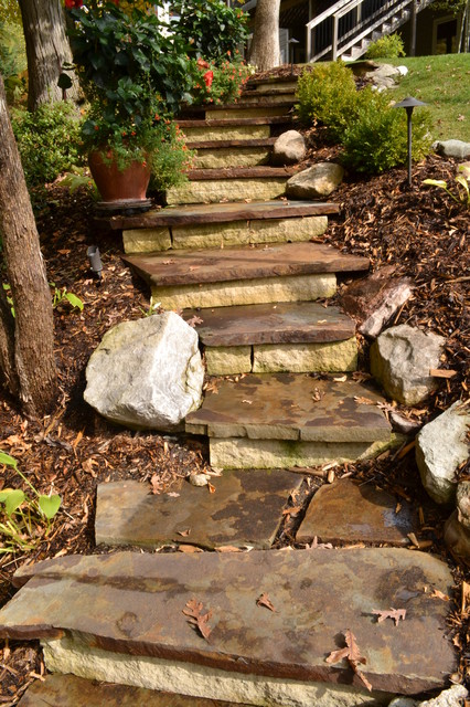 Natural Stone Steps Stone Lake House