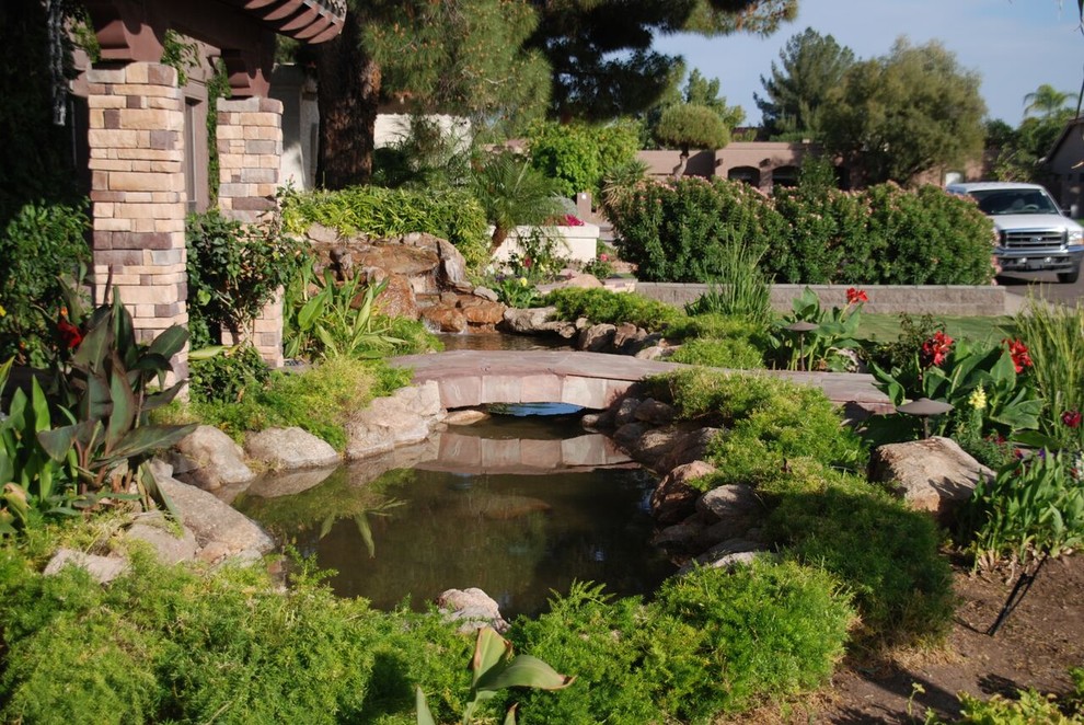 Natural Stone waterfall, bridge and pond - Tropical - Landscape ...