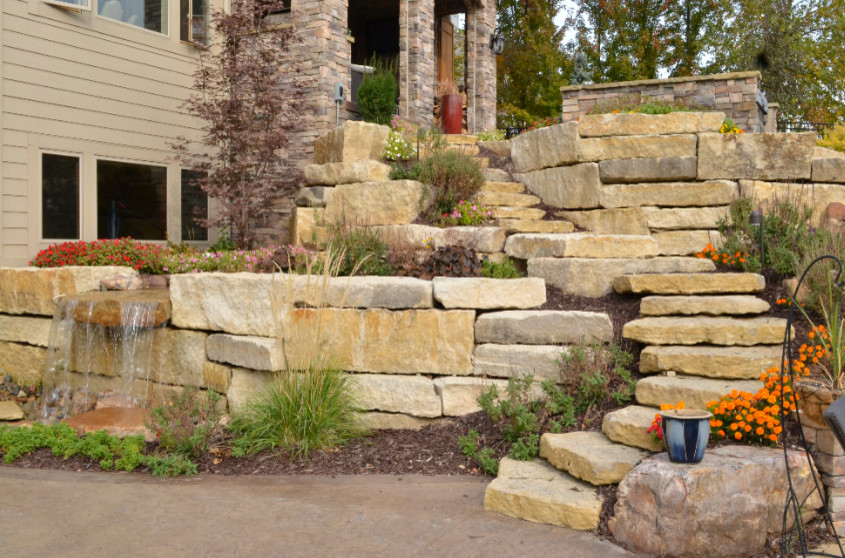 Outcrop Retaining Wall and Steps with Integrated Waterfall ...