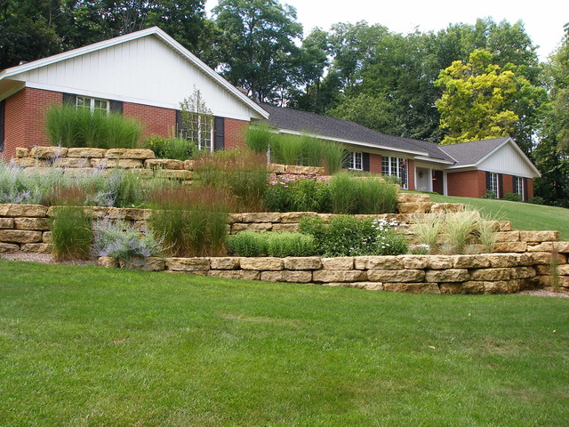 Outcropping Stone Retaining Wall - Transitional - Garden - Chicago - by ...