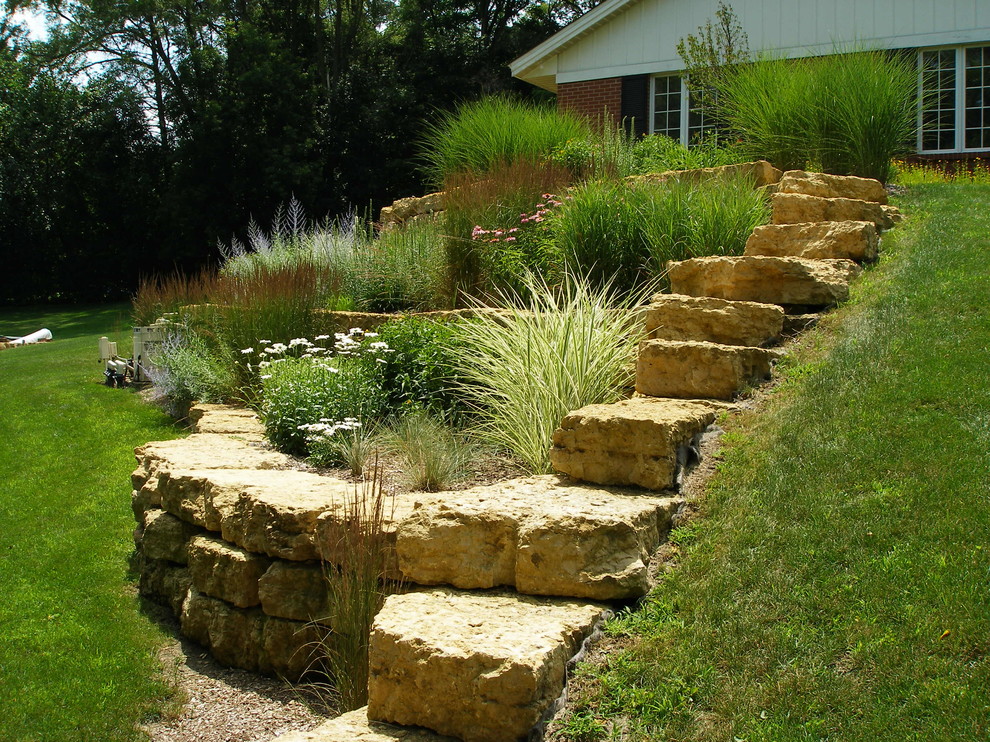Outcropping Stone Retaining Wall - Transitional - Landscape - Chicago ...