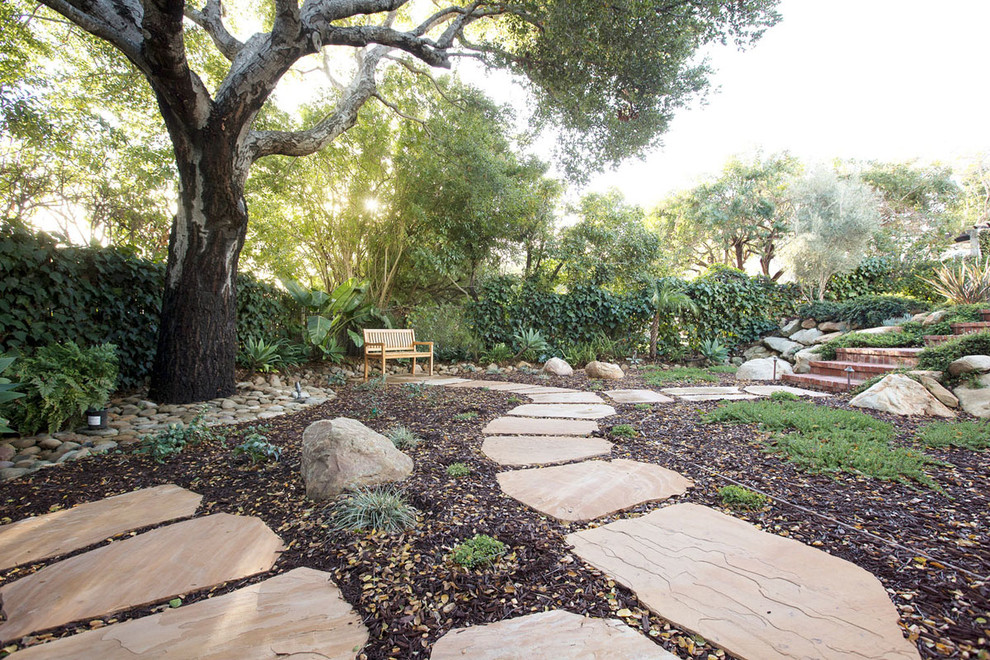 Outdoor Bench Sitting Area with Pavers - Mediterranean - Landscape ...
