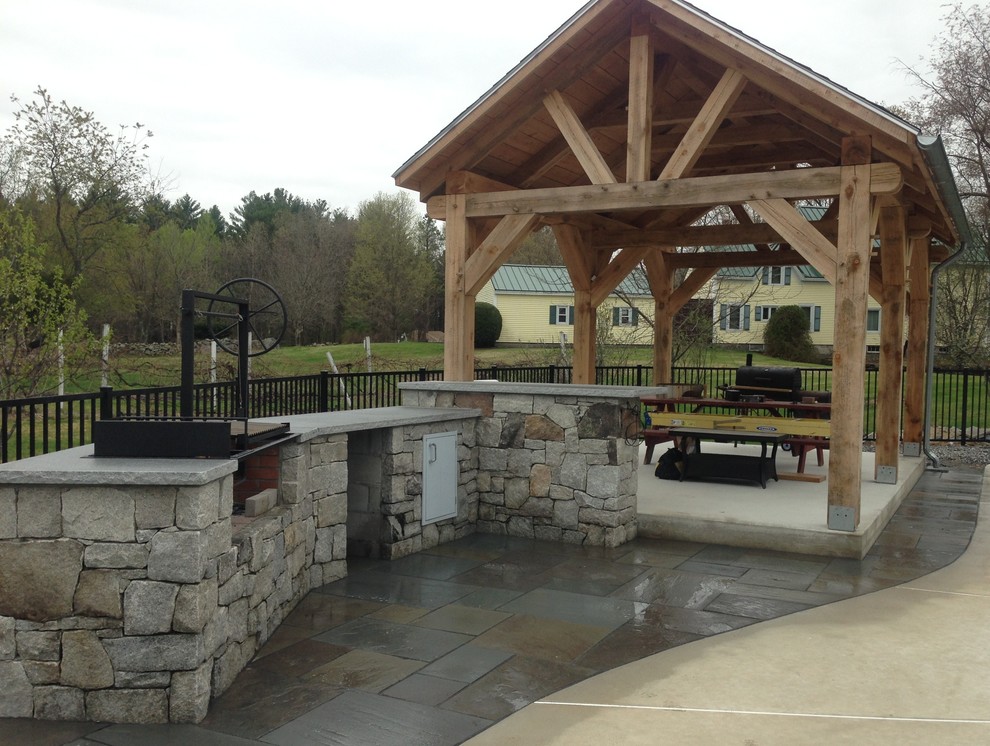 Outdoor Kitchen with Bluestone Patio - Rustic - Landscape - Manchester ...