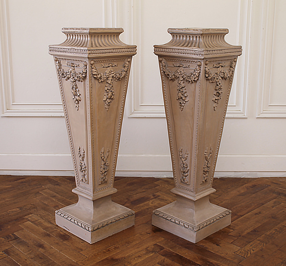 Pair of Painted Rose Swag Columns Plant Stand Pedestals - Shabby-chic ...