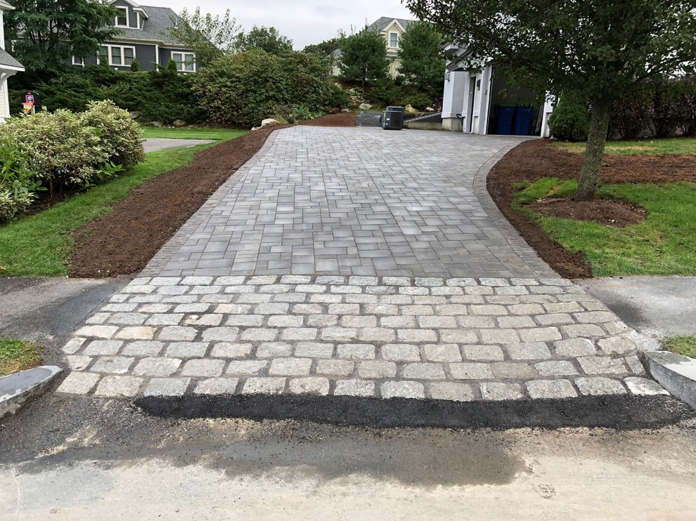 paver driveway, granite steirs permable patio - Modern - Landscape ...