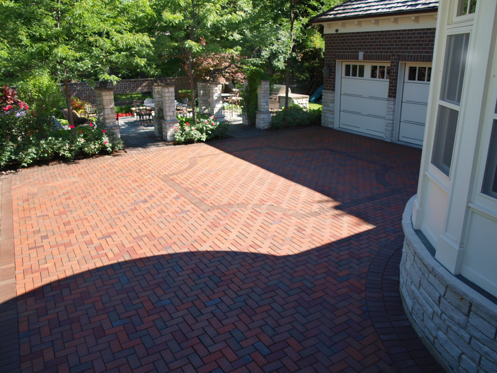Paver Driveway with Stone Columns - Traditional - Landscape - Chicago ...