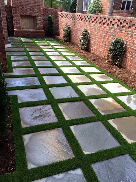 Pavers and Pathways with Artificial Grass - Traditional - Garden ...