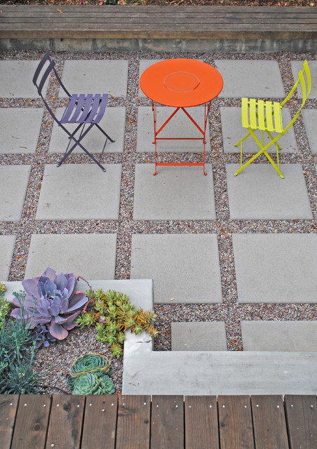 Pebble and Paver Patio with Western Red Cedar Benches - Modern - Garden ...