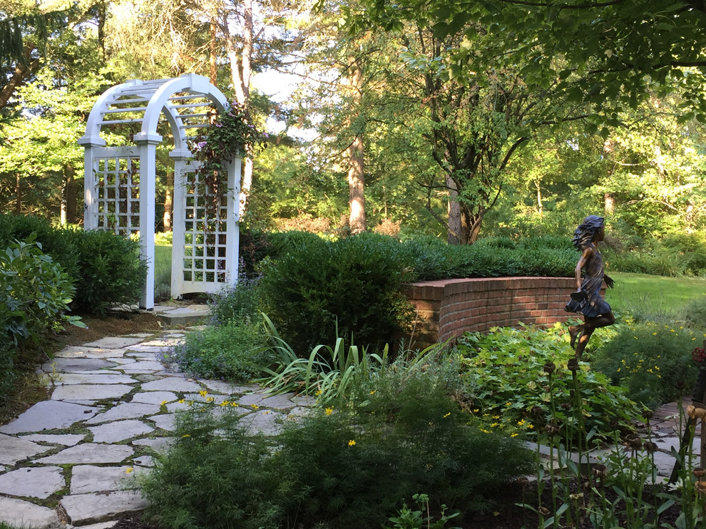 Perennial Garden with Bronze Sculpture and Wooden Arbor - Landscape ...