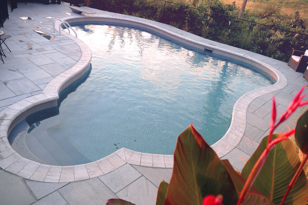 Pergola and Custom Pool With Interlock - Modern - Swimming Pool & Hot ...