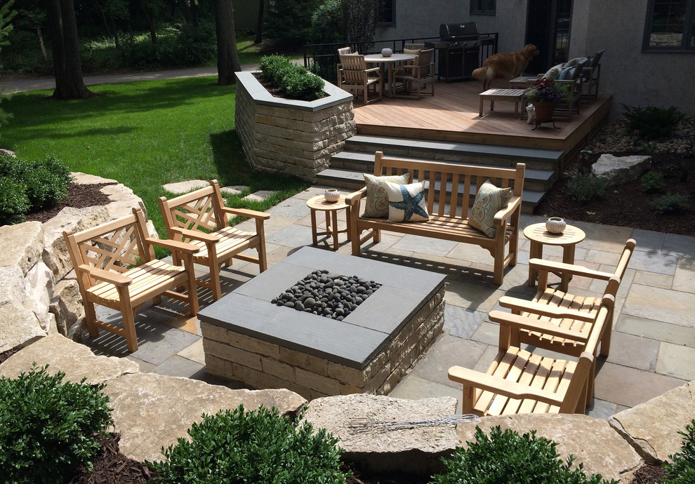 Raised Stone Planter and Fire Pit Backyard - Traditional - Patio ...