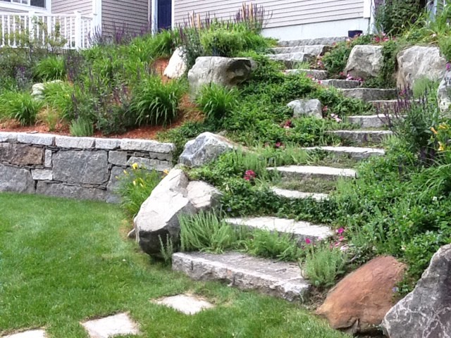Retaining Wall using Reclaimed Granite Block - Traditional - Landscape ...