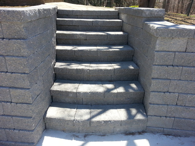 Retaining walls, stairs and concrete driveway. - Traditional ...