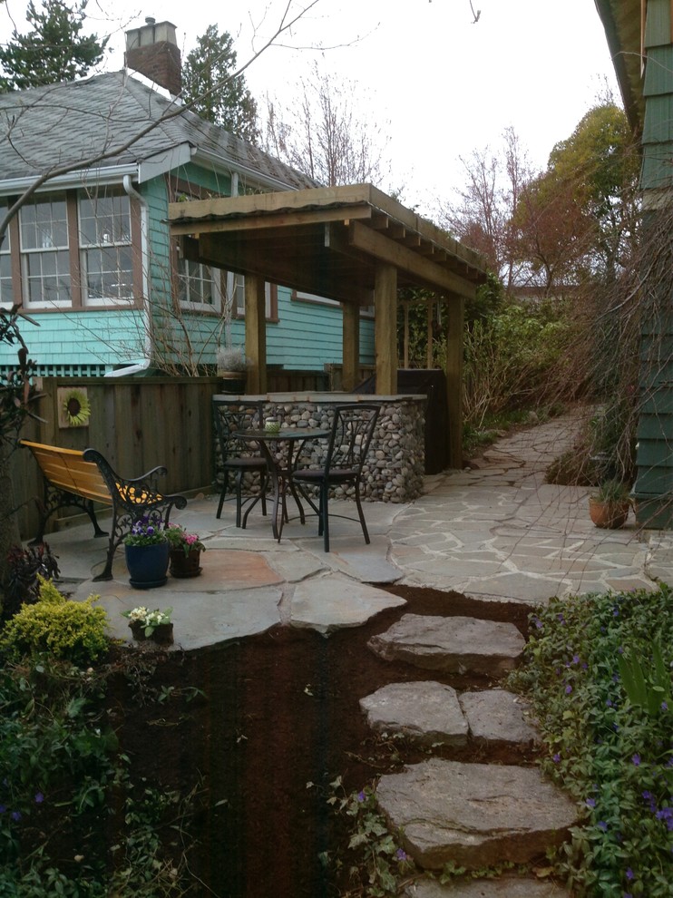 Rock Gabion Outdoor Bar with Green Roof - Rustic - Landscape ...