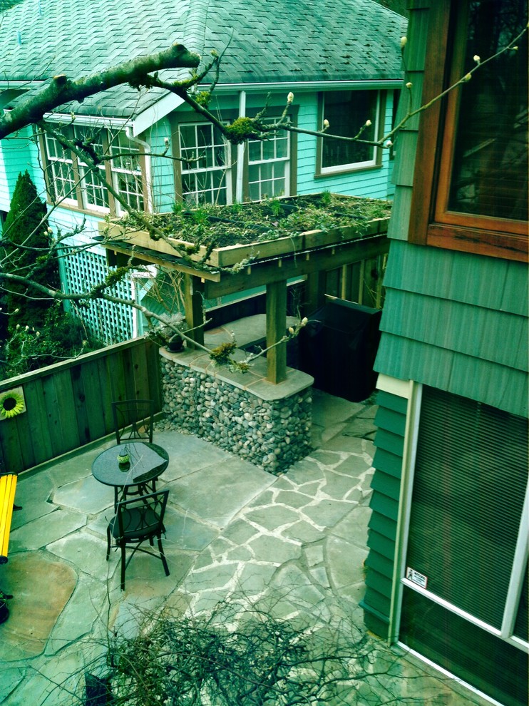 Rock Gabion Outdoor Bar with Green Roof - Rustic - Landscape ...