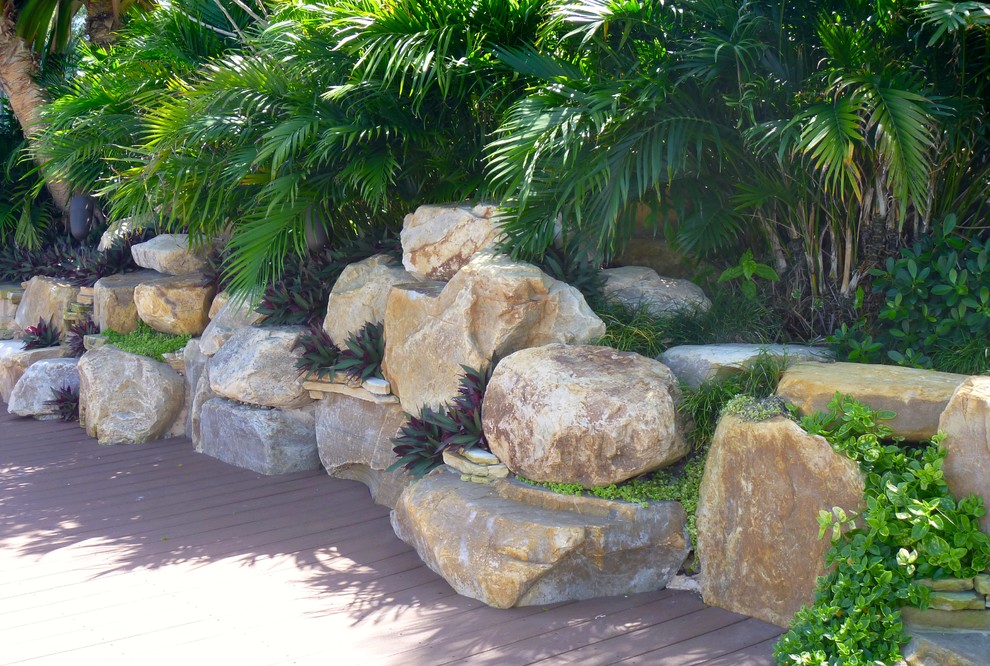 Rock gaden wall tropical landscape in Florida - Tropical - Landscape ...