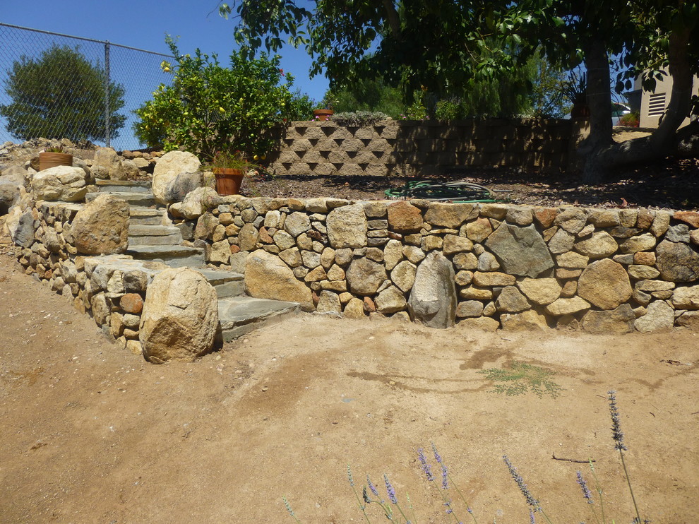 Rock Wall with Stairs - Rustic - Landscape - San Diego - by Tidwell ...