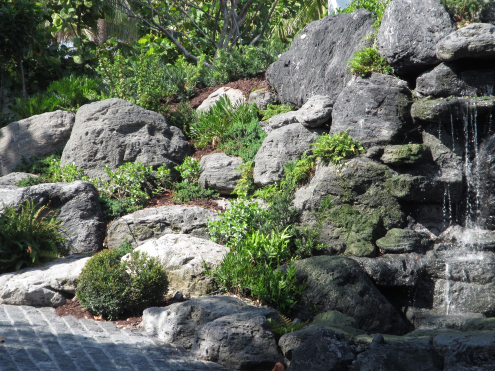 Rock waterfall landscaping South Florida - Tropical - Landscape - Miami ...