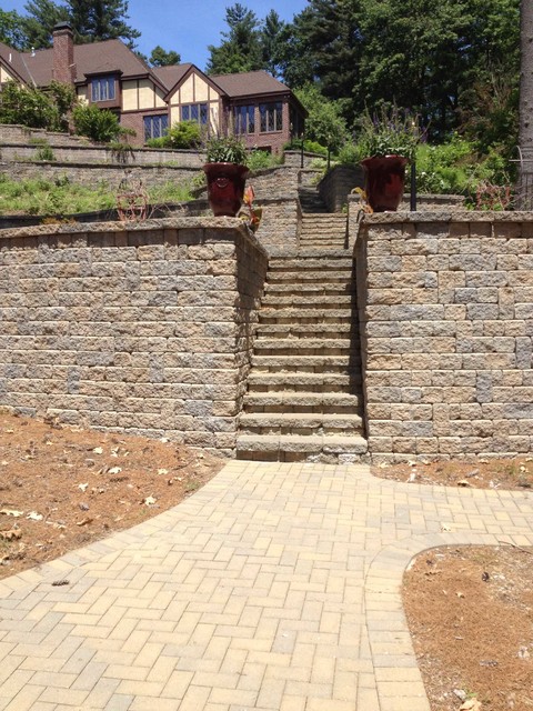 Roman Pisa Retaining Wall & Steps MA - Traditional - Garden - Boston ...