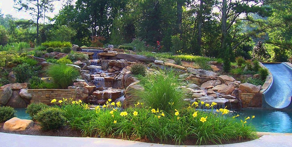 Roswell Georgia Swimming Pool Waterfall - Traditional - Landscape ...