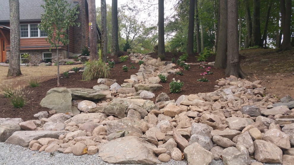 Rural Landscape Design - Fieldstone Wall, Flagstone Path, Boulder Steps ...