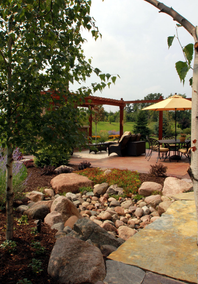 Rustic Outdoor Living Room with Fireplace - Traditional - Landscape ...