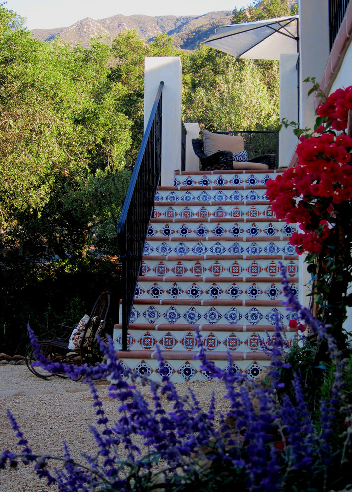 Santa Barbara Spanish Style Staircase with Mediterranean Landscaping ...