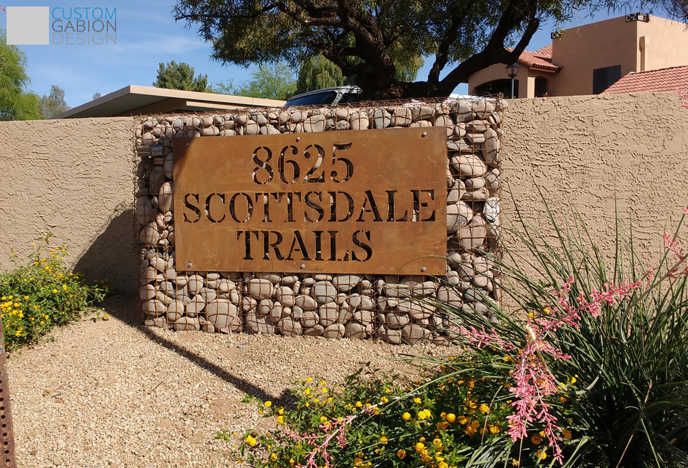 Scottsdale Trails Gabion Address Sign - Rustic - Landscape - Phoenix ...