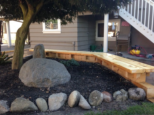 Shea's Yellow Cedar Retaining Walls & Bench - Rustic - Garden ...
