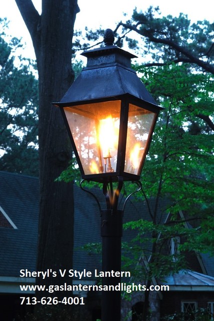 Sheryl's Post Mounted Gas Lanterns - Traditional - Garden - Houston ...